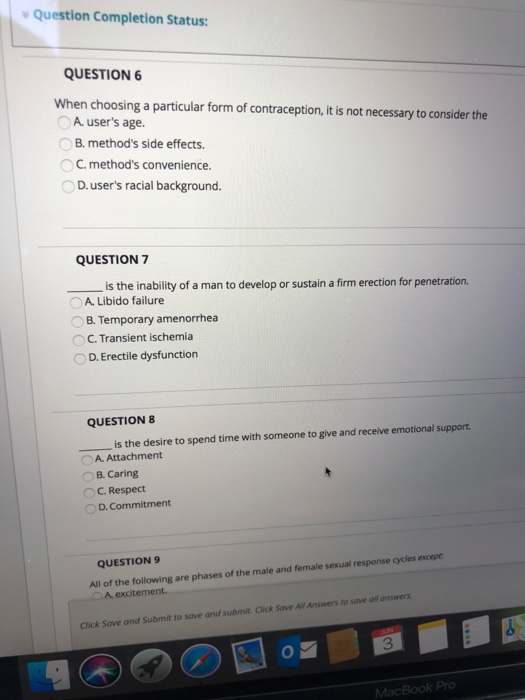 Solved Question Completion Status: QUESTION6 When choosing a | Chegg.com