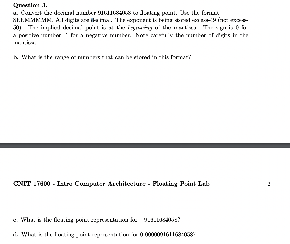 Solved Question 3.a. ﻿Convert the decimal number 91611684058 | Chegg.com