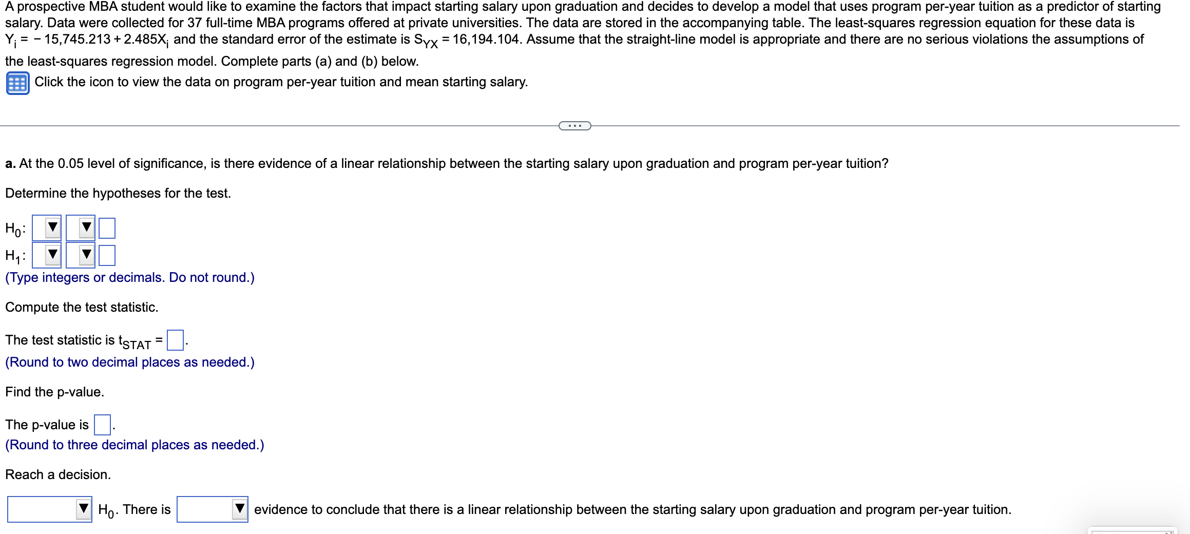 Tuition vs. Salarythe least-squares regression model. | Chegg.com