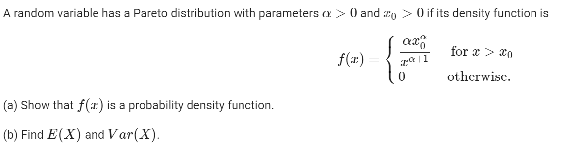 Solved A Random Variable Has A Pareto Distribution With