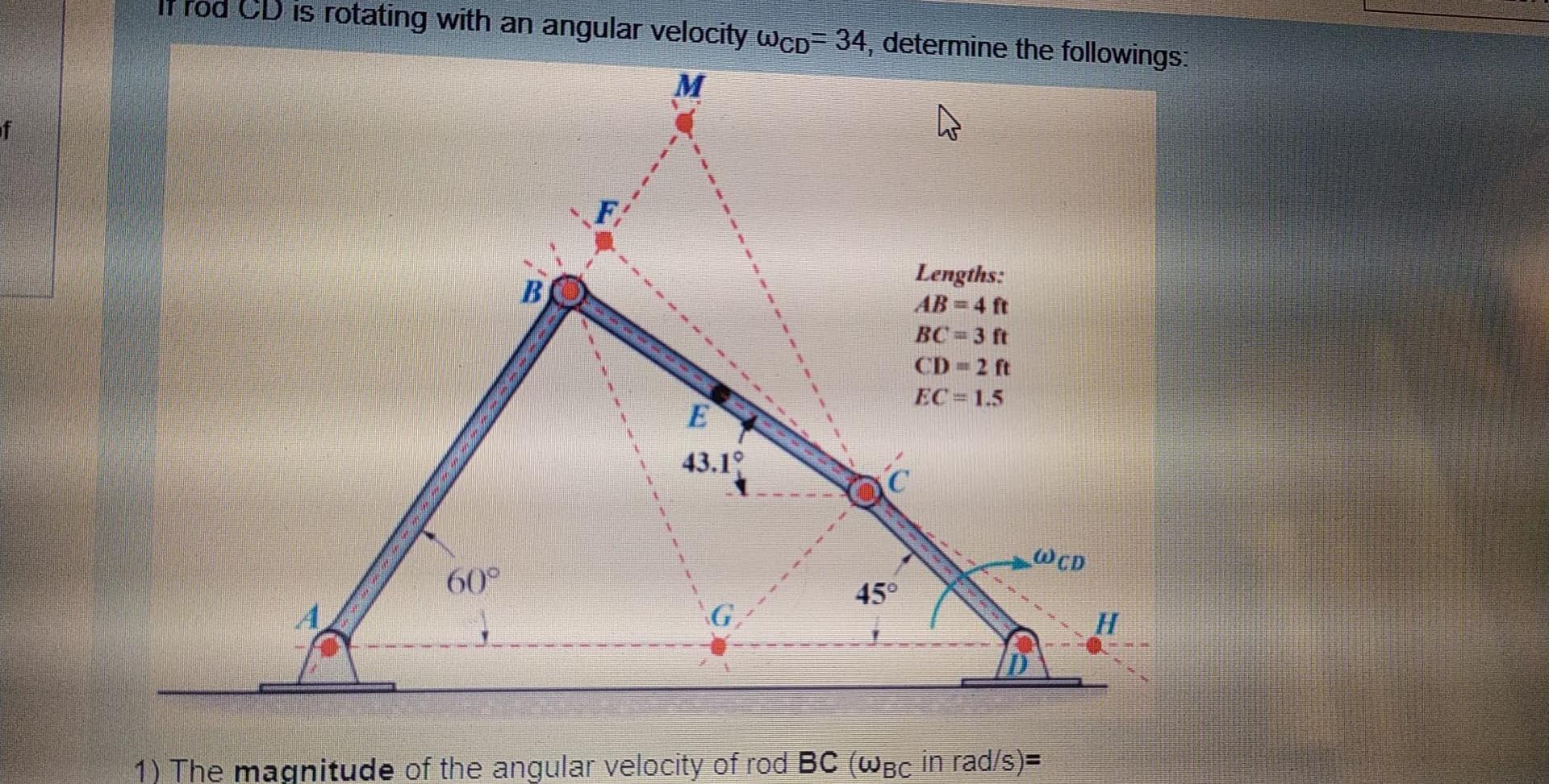 Solved If rod CD is rotating with an angular velocity ωCD= | Chegg.com