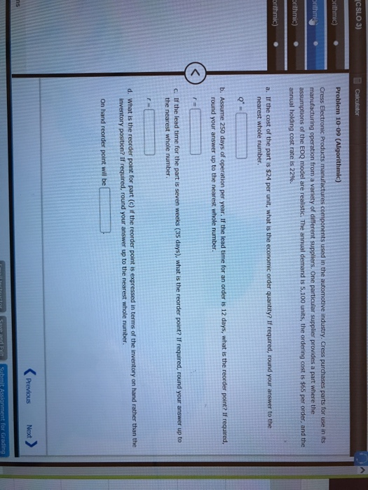 Solved CSLO 3) Problem 10-09 (Algorithmic) components used | Chegg.com