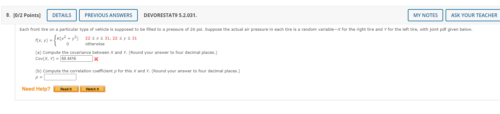Solved DETAILS 8. [0/2 Points] PREVIOUS ANSWERS DEVORESTAT9 | Chegg.com