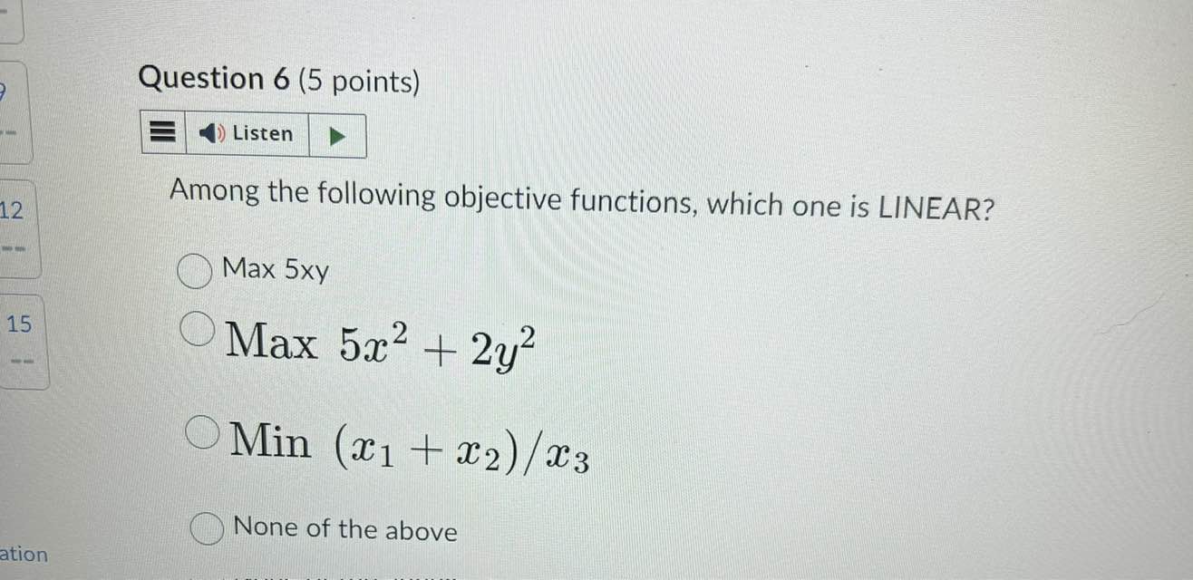Solved Among the following objective functions, which one is | Chegg.com