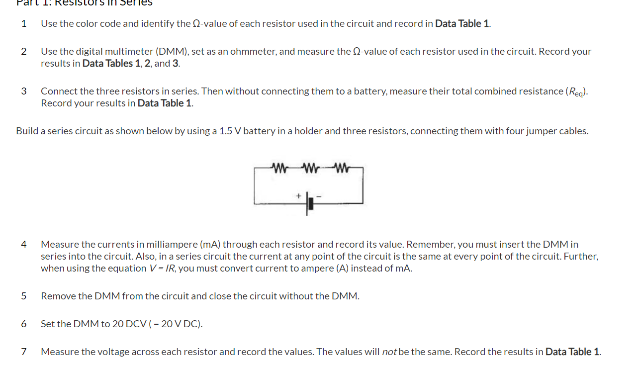 Solved Data Table 1: Resistors in Series (100 Ω,1kΩ,2.2kΩ ) | Chegg.com