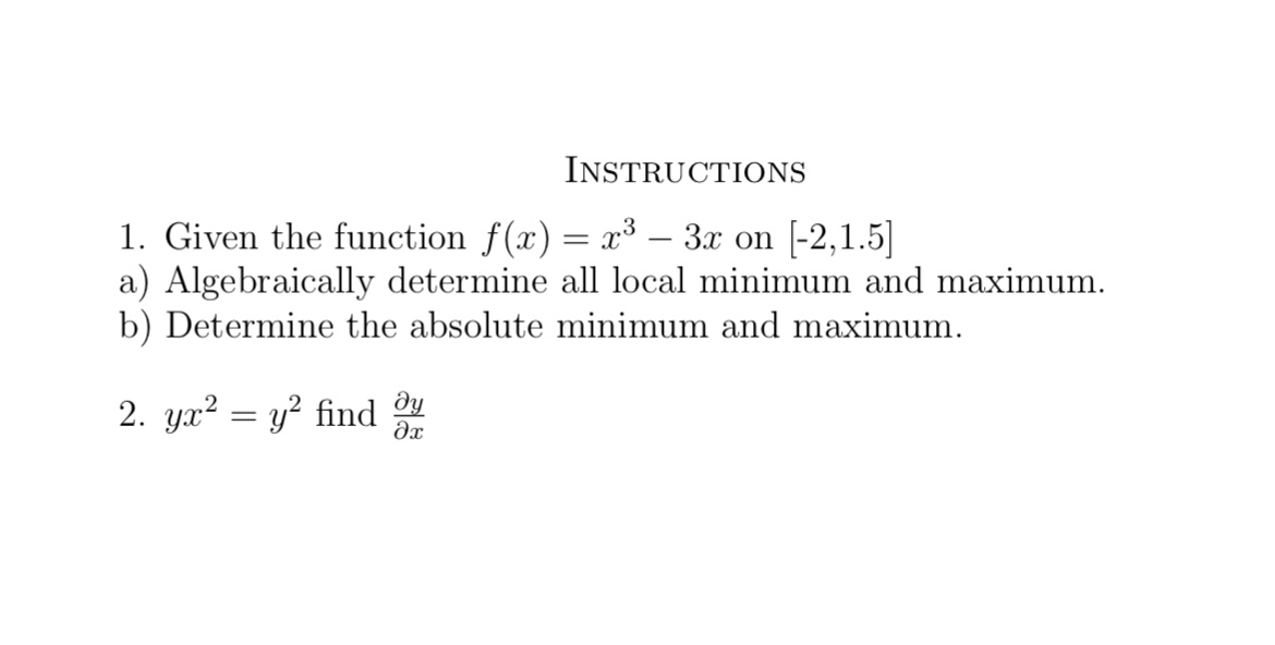 Solved 1. ﻿Given the function f(x) = x3 - 3x on [-2,1.5]a | Chegg.com