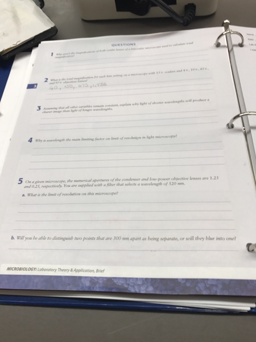 Solved On a given microscope, the numerical apertures of | Chegg.com