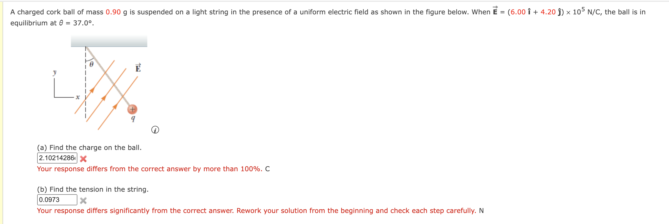Solved equilibrium at θ=37.0∘. (a) Find the charge on the | Chegg.com
