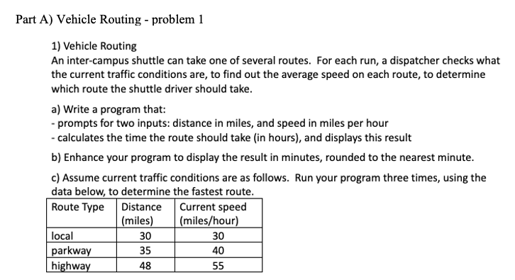 Solved Part A) Vehicle Routing - problem 1 1) Vehicle | Chegg.com