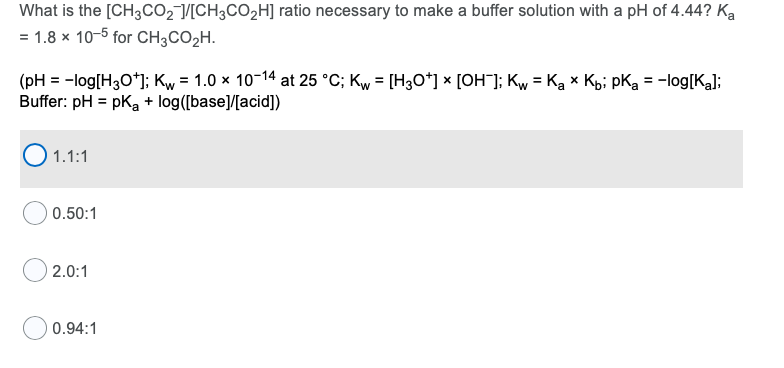 Solved What is the [CH3CO2/[CH3CO2H] ratio necessary to make | Chegg.com