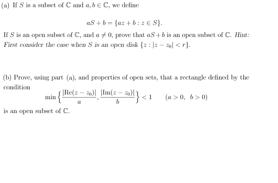 Solved (a) If S is a subset of C and a,b∈C, we define | Chegg.com