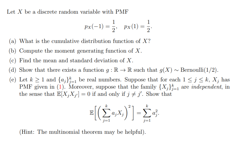 Solved Let X be a discrete random variable with PMF pxl-1) = | Chegg.com