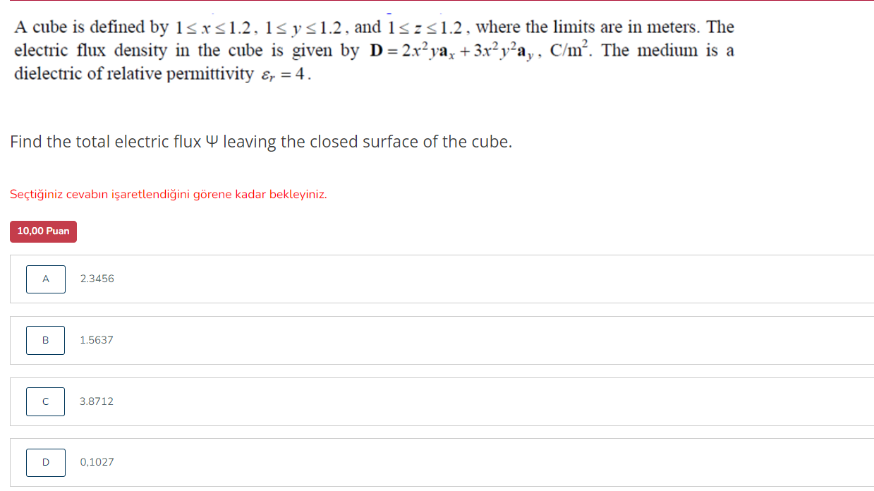 Solved A cube is defined by 1≤x≤1.2,1≤y≤1.2, ﻿and | Chegg.com