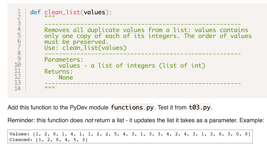 Solved def clean_list(values): Removes all duplicate values | Chegg.com