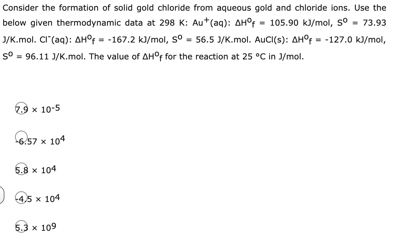Solved Consider the formation of solid gold chloride from | Chegg.com