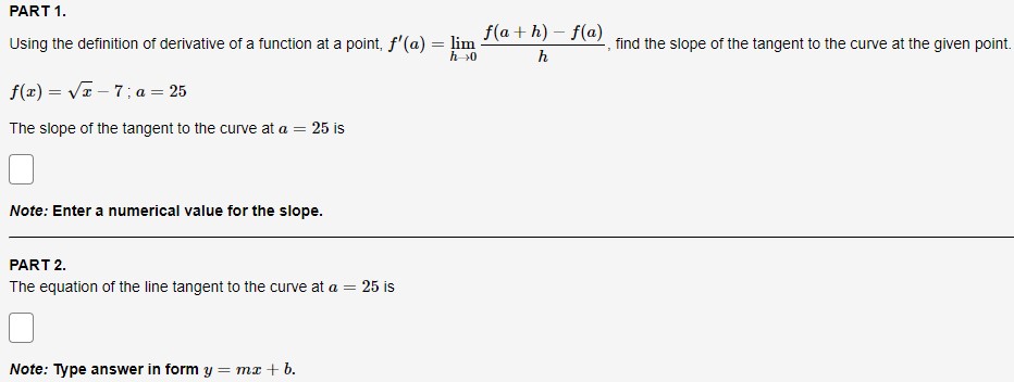 Solved Using the definition of derivative of a function at a | Chegg.com