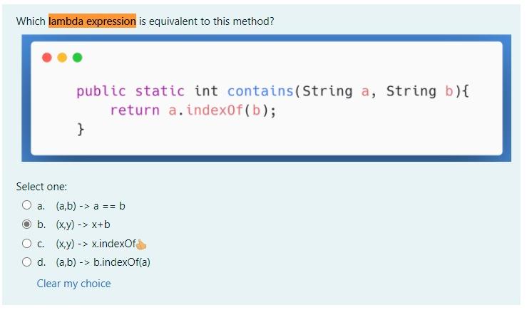Solved Which lambda expression is equivalent to this method? | Chegg.com