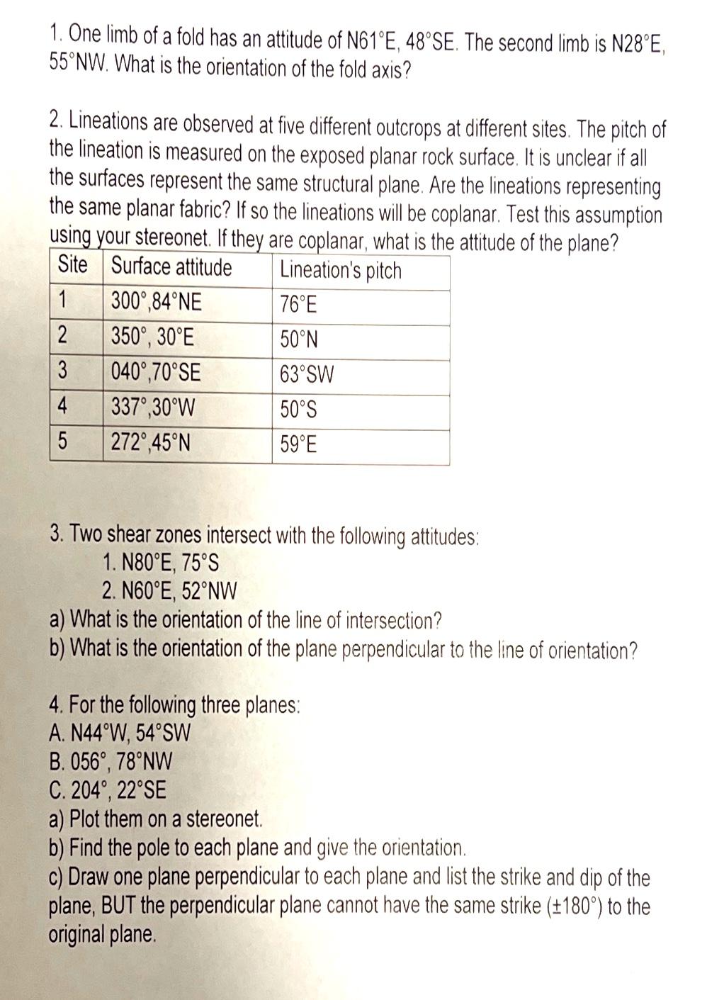 Solved 1. One limb of a fold has an attitude of N61°E, | Chegg.com