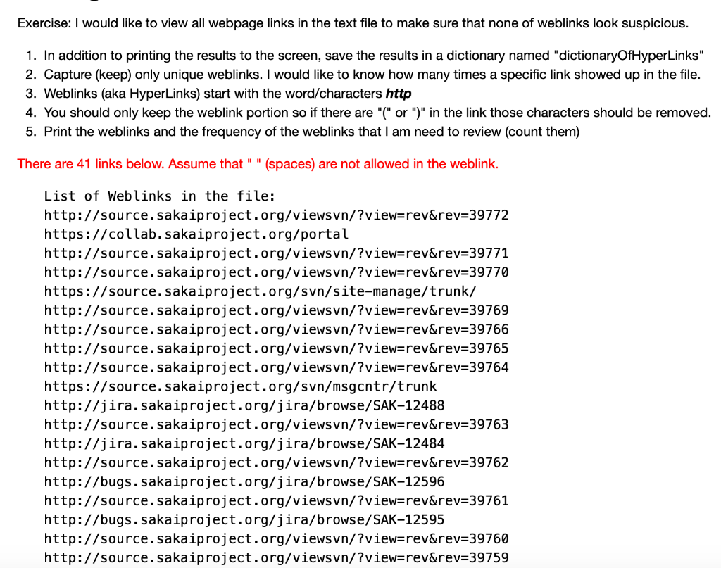 Solved Exercise: I would like to view all webpage links in | Chegg.com