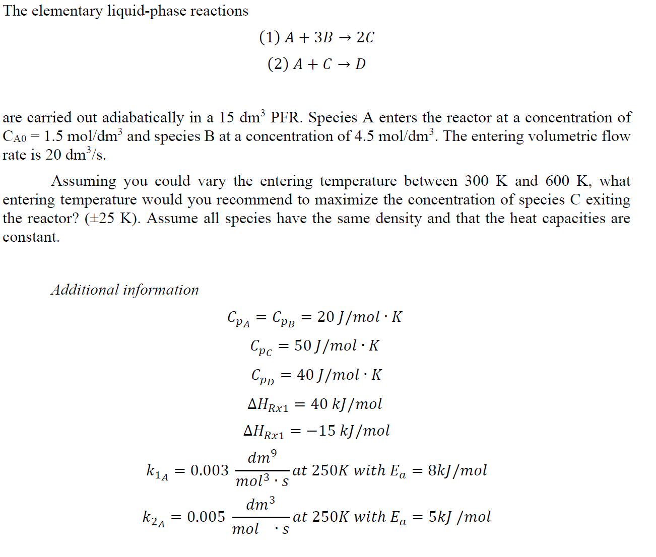 The elementary liquid-phase reactions(1) 𝐴 + 3𝐵 → | Chegg.com