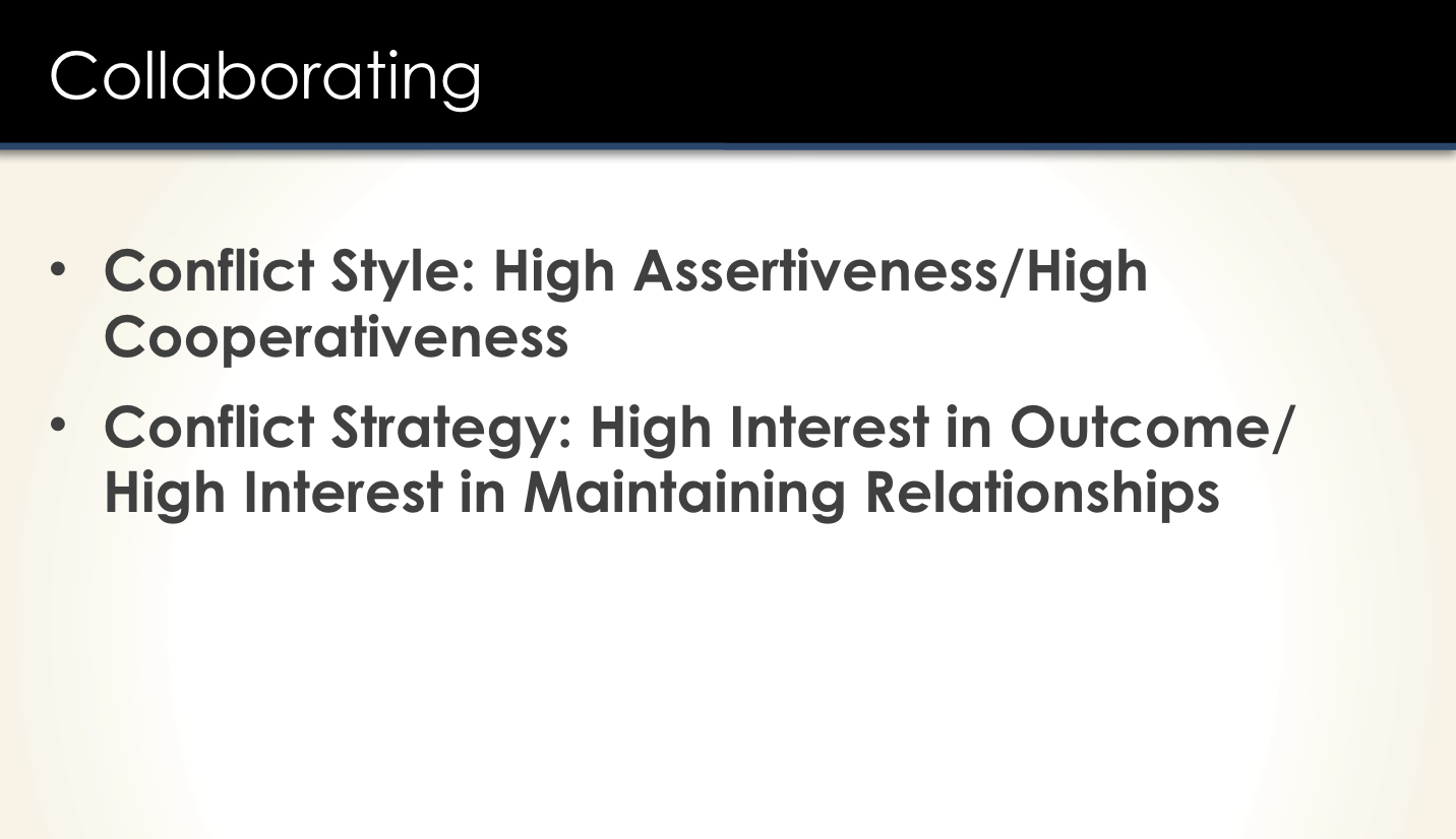 Solved Collaborating • Conflict Style: High | Chegg.com