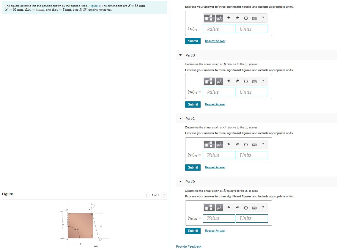 Solved The square deforms into the position shown by the | Chegg.com