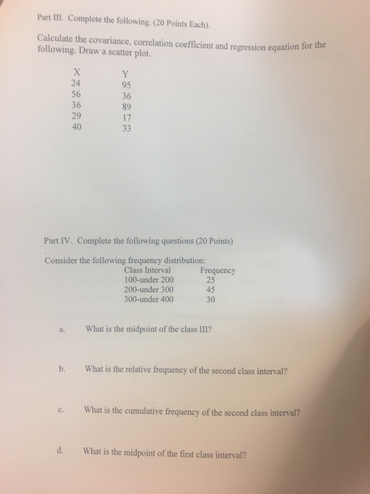 Solved Calculate the covariance, correlation coefficient and | Chegg.com