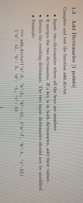 Solved 1.3 Add Dictionaries (1 points] Complete and test the | Chegg.com