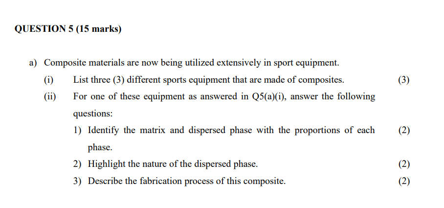 Solved QUESTION 5 (15 marks) (3) a) Composite materials are | Chegg.com