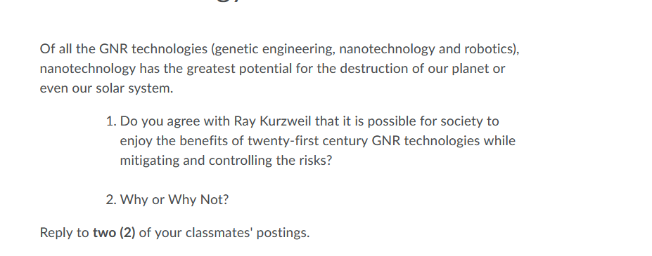 Solved Of all the GNR technologies (genetic engineering, | Chegg.com