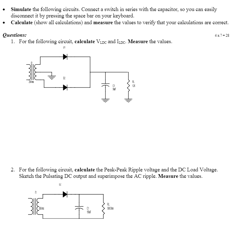 Solved - Simulate the following circuits. Connect a switch | Chegg.com