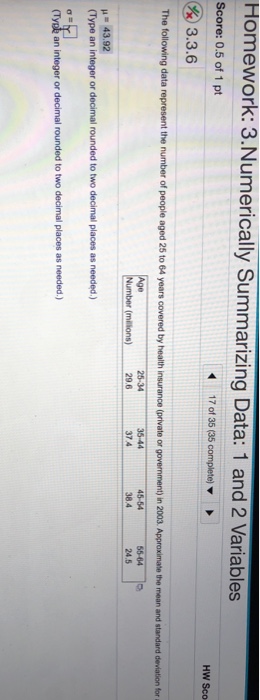 Solved Homework: 3.Numerically Summarizing Data: 1 and 2 | Chegg.com