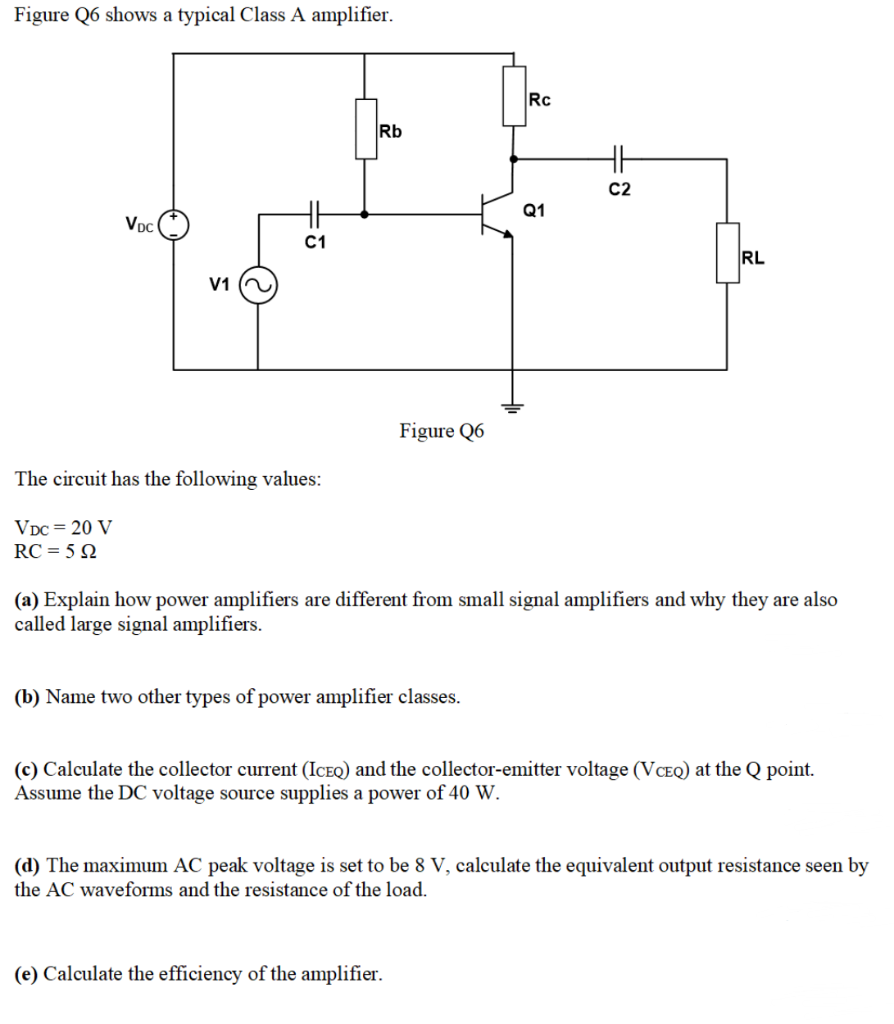 Solved Figure Q6 shows a typical Class A amplifier. Rc Rb 11 | Chegg.com