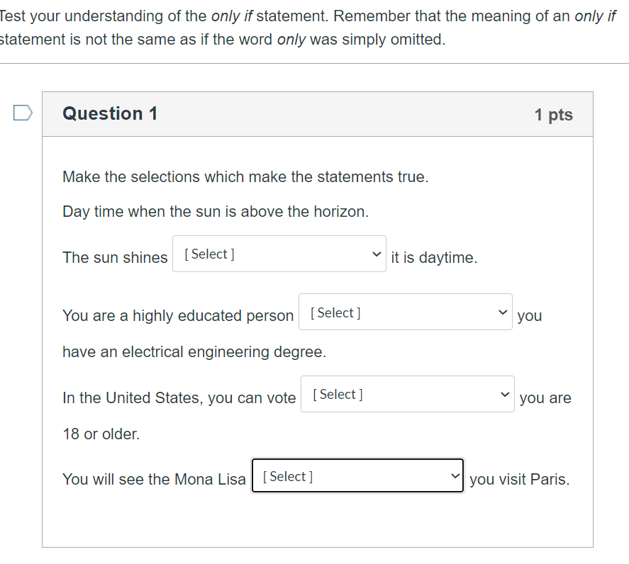 Solved Test your understanding of the only if statement. | Chegg.com