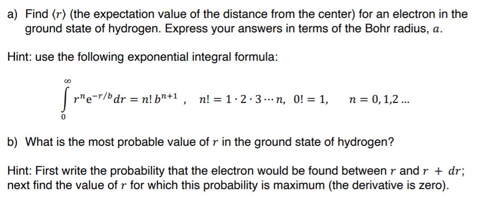Solved A Find R The Expectation Value Of The Distance