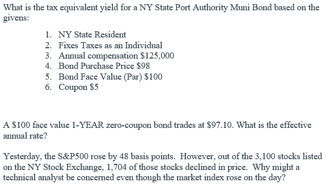 Solved What is the tax equivalent yield for a NY State Port | Chegg.com