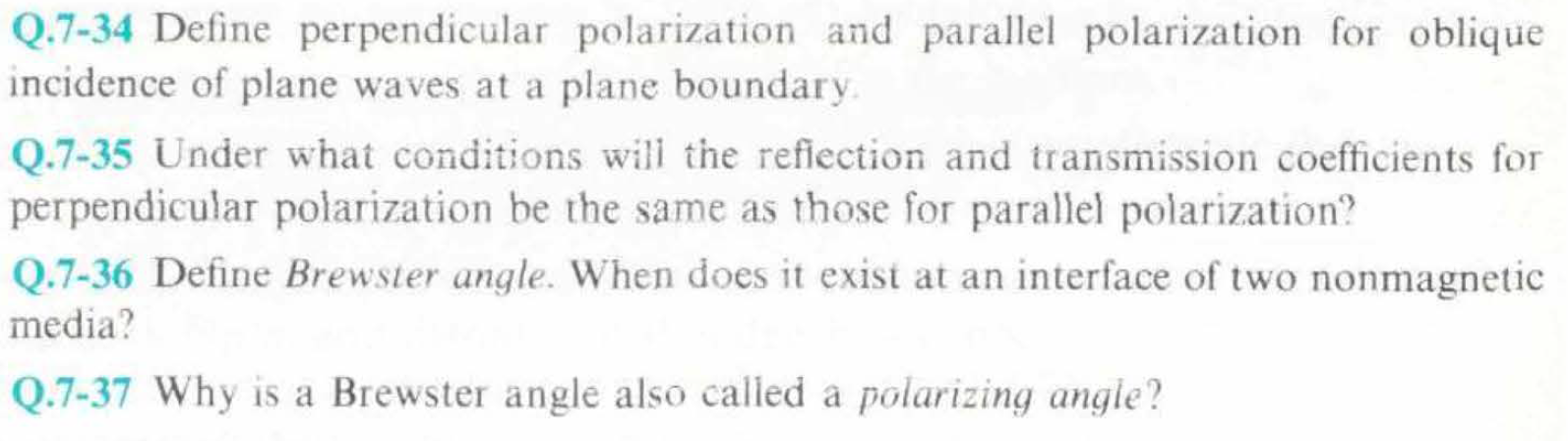 Solved Q.7-34 Define perpendicular polarization and parallel | Chegg.com