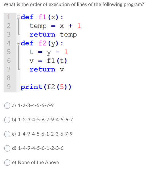 Solved What is the order of execution of lines of the | Chegg.com