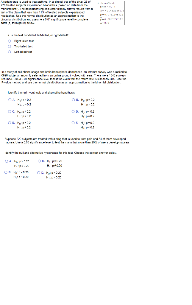 Solved a. Is the test two-tailed, left-tailed, or | Chegg.com