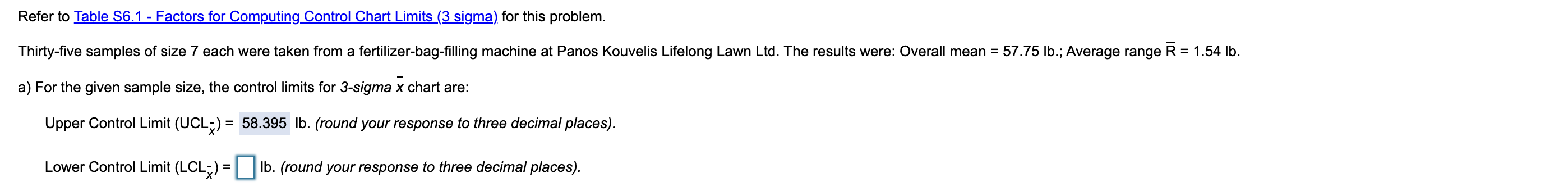 Solved Refer to Table 56.1 - Factors for Computing Control | Chegg.com