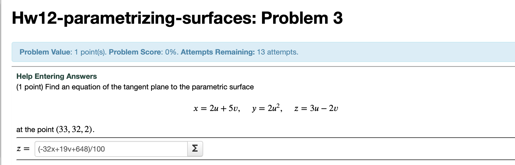 Solved Hw12 Parametrizing Surfaces Problem 3 Problem Value 6787