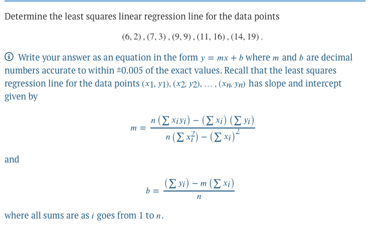 Solved Determine the least squares linear regression line | Chegg.com