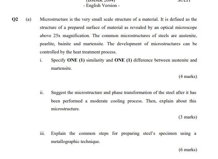 Solved - English Version - Q2 (a) Microstructure is the very | Chegg.com