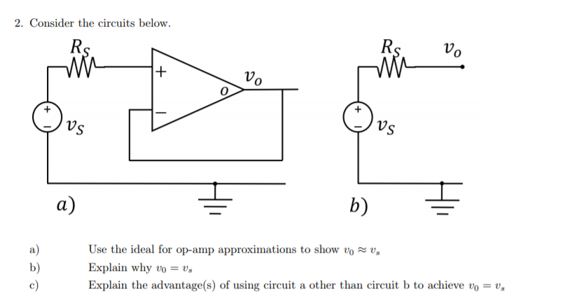 Solved 2. Consider the circuits below. RS w + Vo RS w νο Vs | Chegg.com