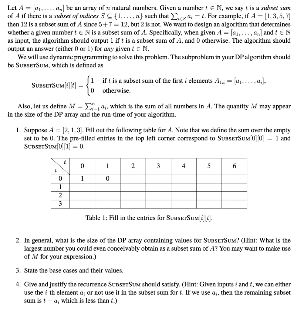 Solved Let A=[a1,…,an] be an array of n natural numbers. | Chegg.com