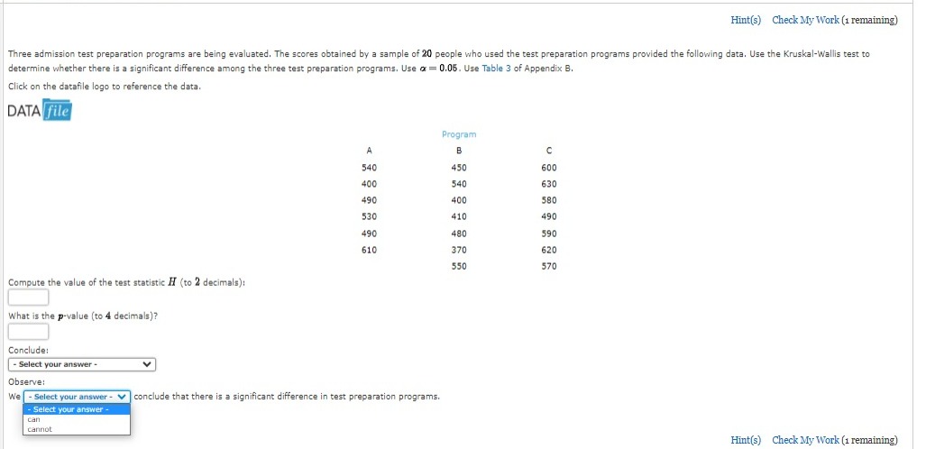 Solved determine whether there is a significant difference | Chegg.com
