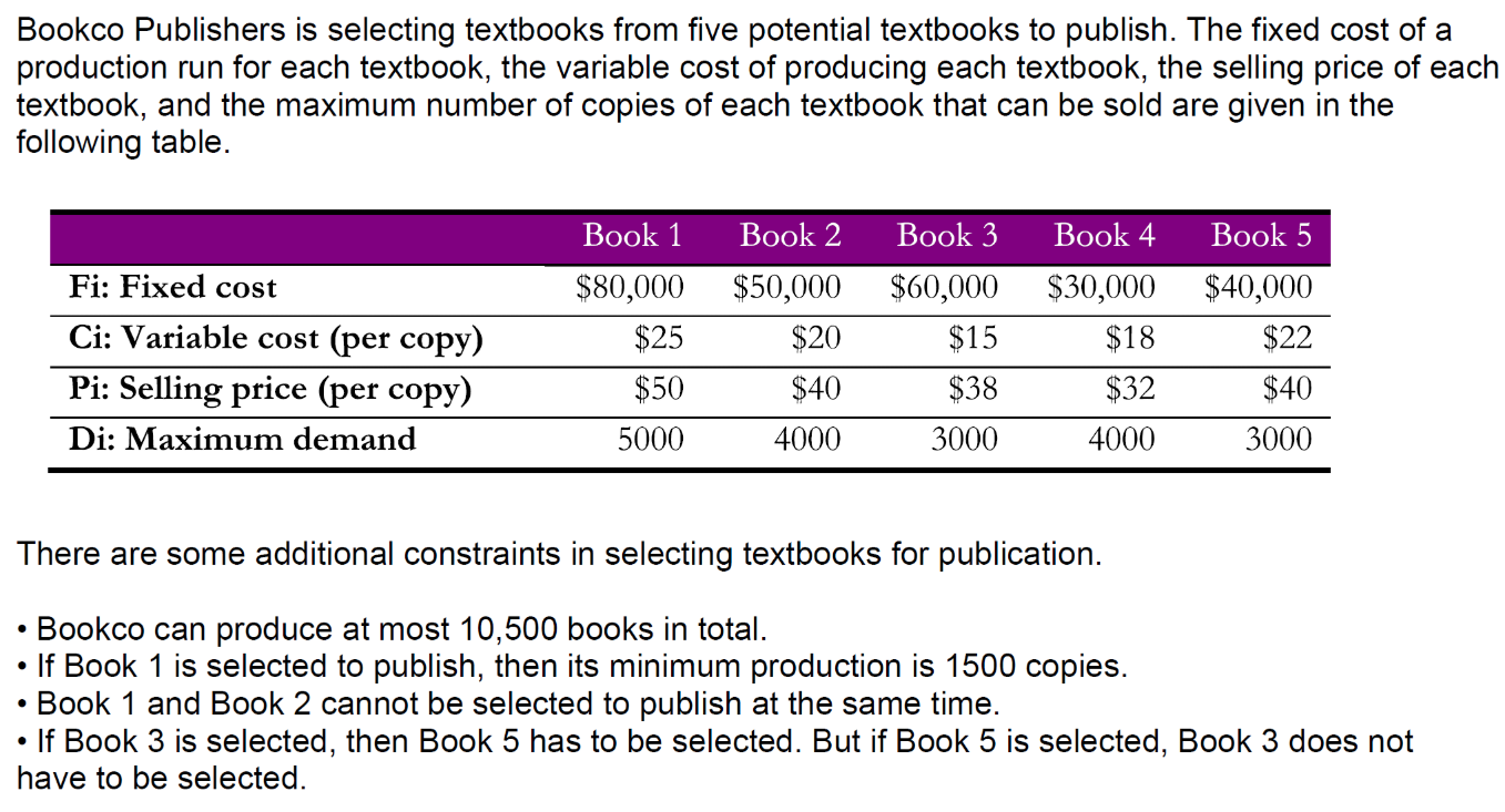 Solved Bookco Publishers Is Selecting Textbooks From Five
