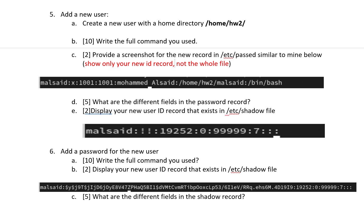 Solved 5. Add a new user: a. Create a new user with a home | Chegg.com Solved 5. Add a new user: a. Create a new user with a home | Chegg.com