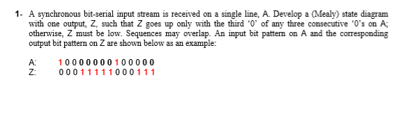 1- A synchronous bit-serial input stream is received | Chegg.com