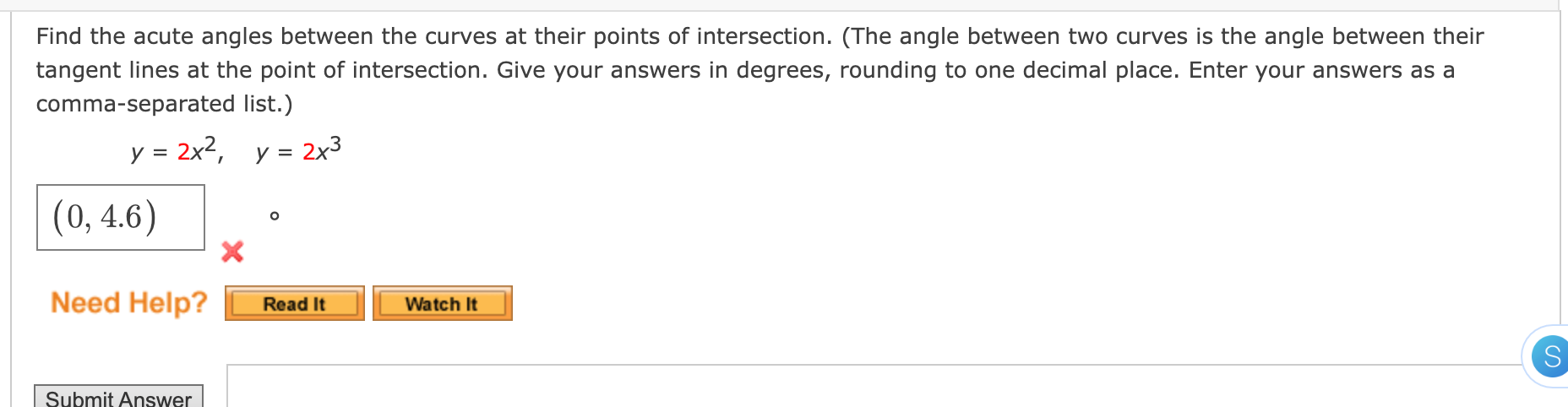 Solved Find the acute angles between the curves at their | Chegg.com